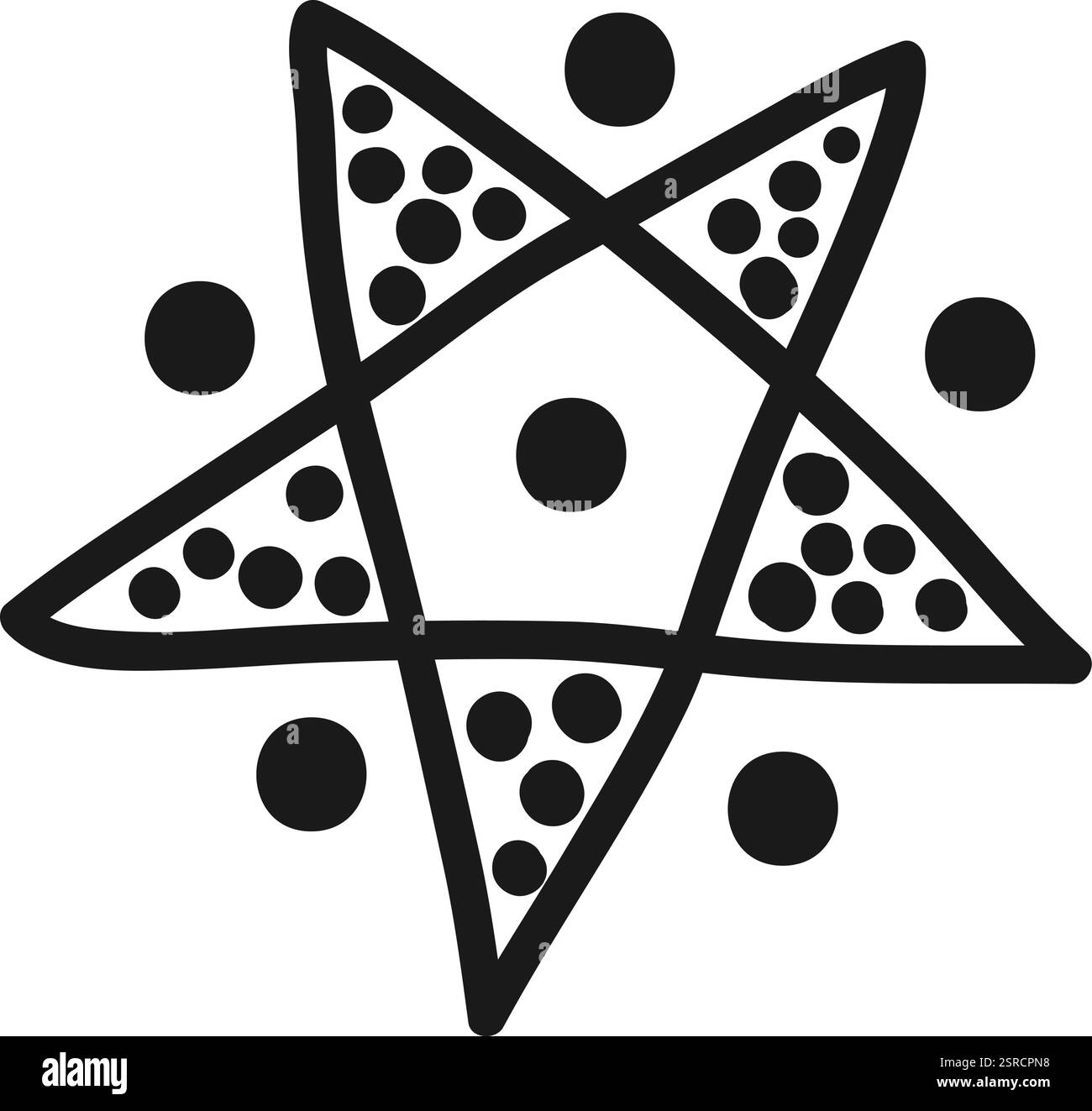 Hand drawn black and white star featuring dots that create a visually ...