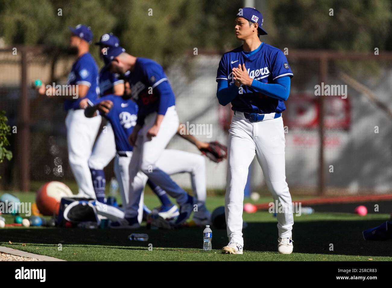 Los Angeles Dodgers two-way player Shohei Ohtani (17) works out during ...