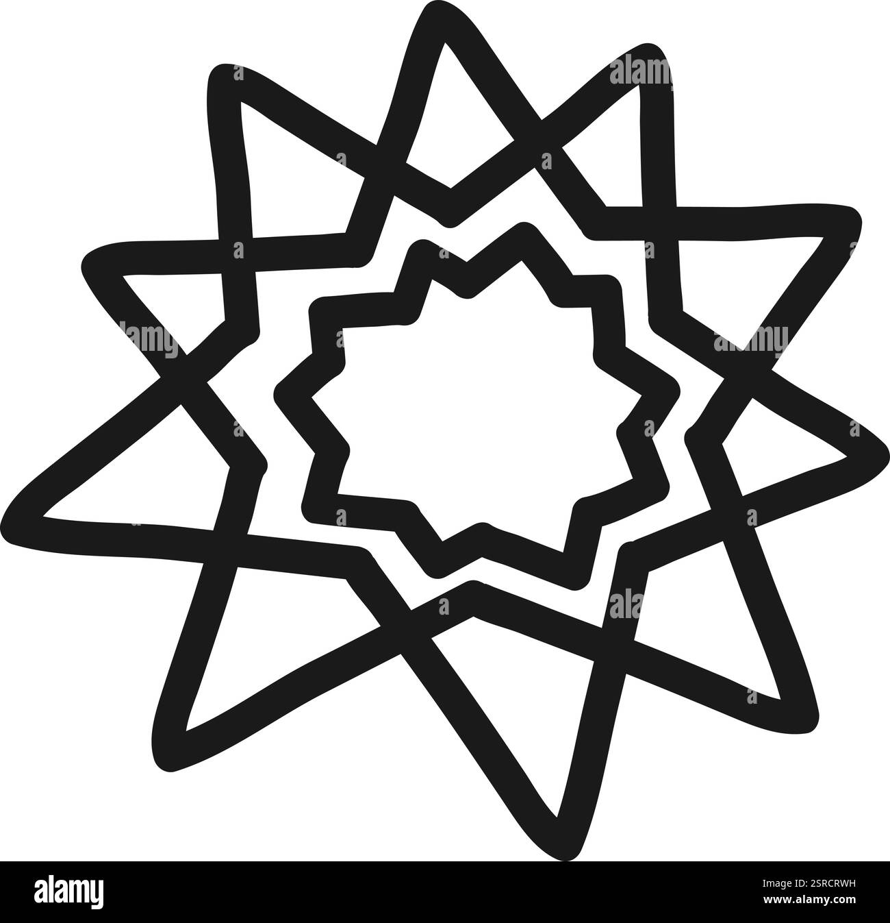 Hand drawn eight pointed star with jagged edges creates a layered ...