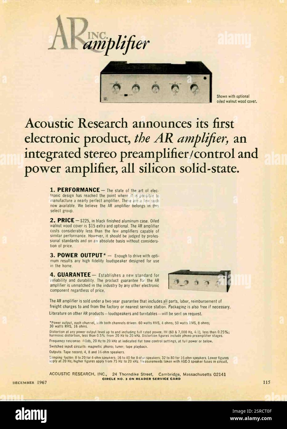 1967 US Acoustic Research AR amplifier ad Stock Photo - Alamy