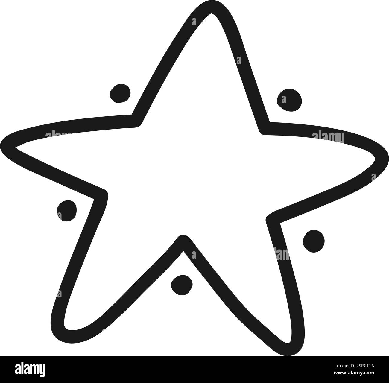Simple, hand drawn five pointed star with small dots decorating its ...