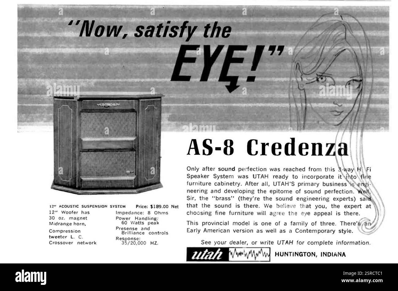 1967 US UTAH Huntington Indiana Credenza Hi Fi Speaker System Ad Stock Photo - Alamy
