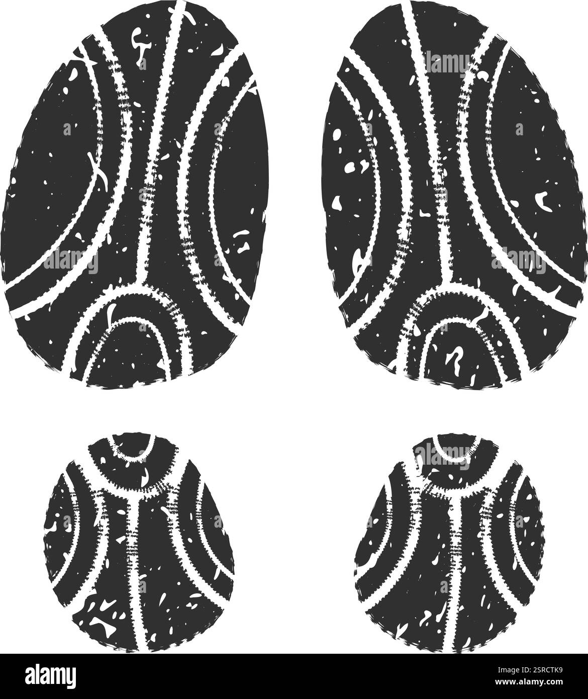 Four black shoe prints with grunge texture forming a walking pattern ...