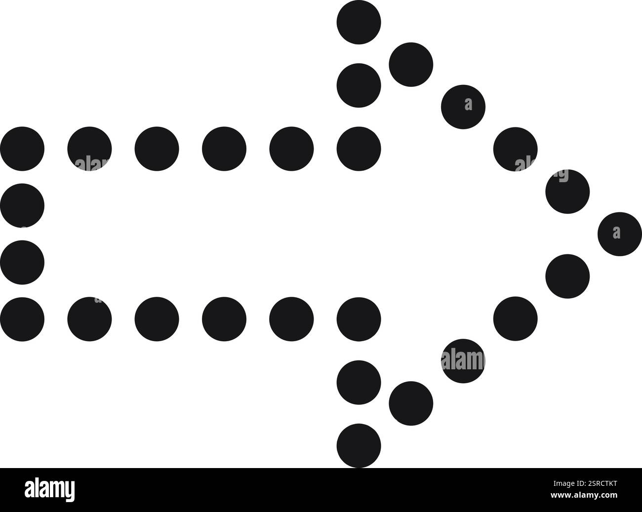 Black arrow composed of dots, pointing right against a clean white ...