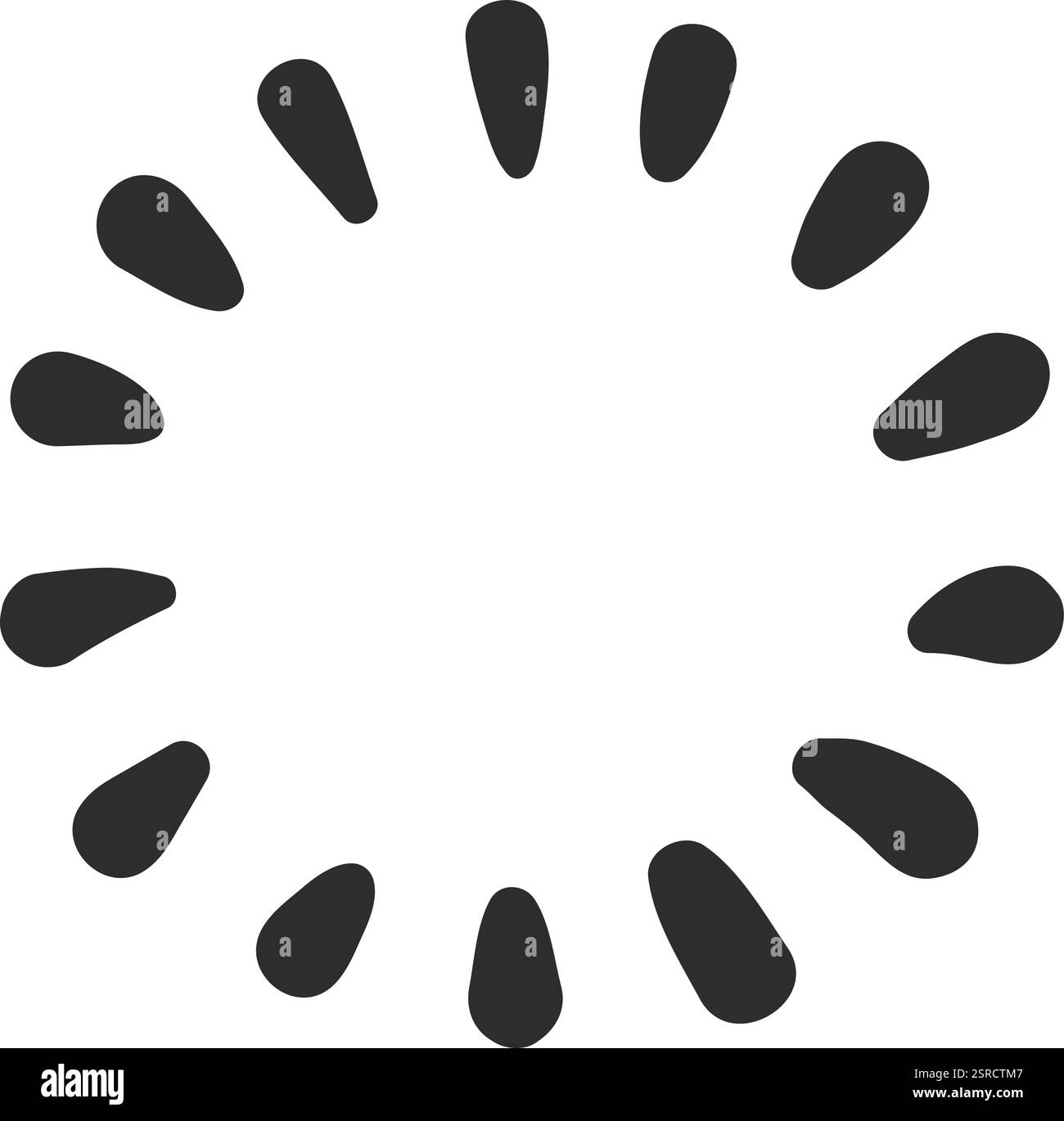 Simple loading icon with sixteen dark gray rounded petals spinning ...