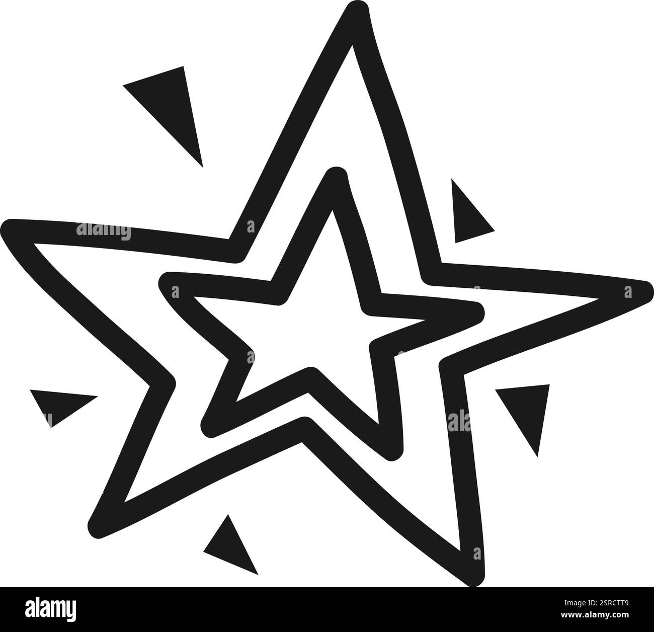 Black outline of a five pointed star surrounded by sparkles, creating a ...