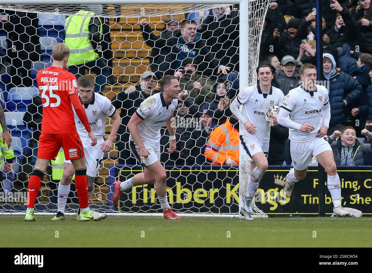 Birkenhead, UK. 15th Feb, 2025. Luke Norris (9) of Tranmere Rovers (r ...