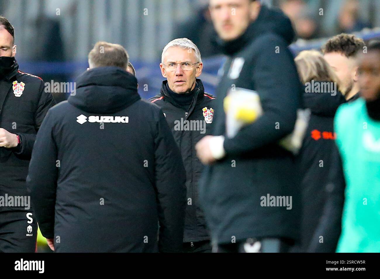 Birkenhead, UK. 15th Feb, 2025. Nigel Adkins, the Manager of Tranmere ...
