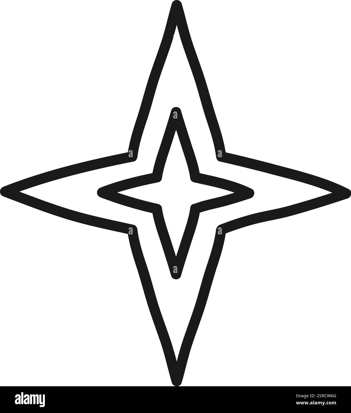 Minimalist illustration featuring a four pointed star with a double outline, creating a sense of ...