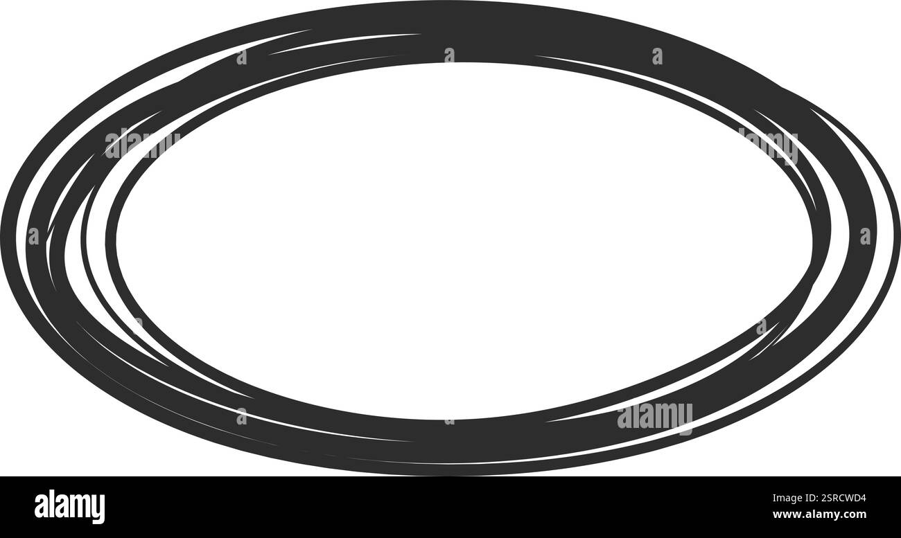Hand drawn oval shape featuring multiple overlapping black marker lines, creating a decorative ...