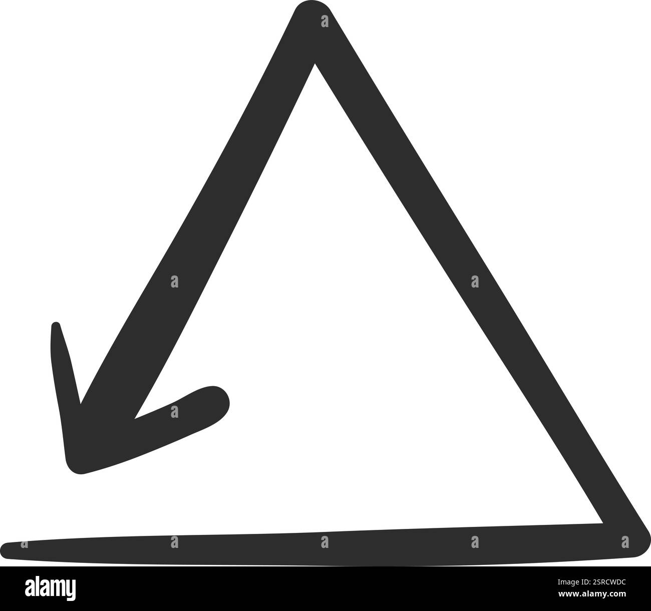Hand drawn arrow pointing downwards, enclosed within a triangular ...
