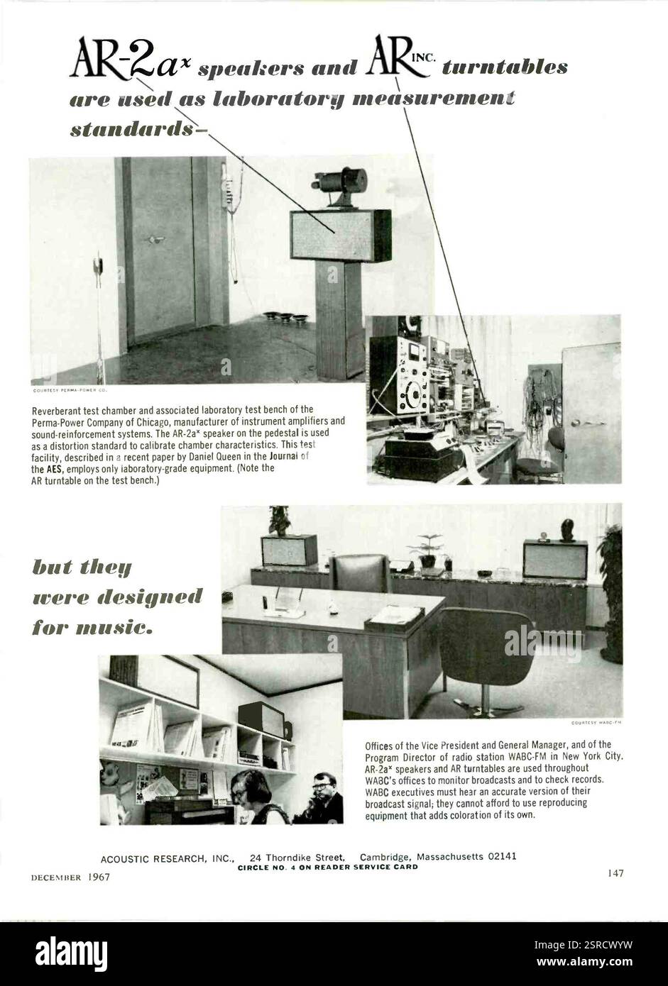 1967 US Acoustic Research Inc AR 2a speakers and AR turntables ad Stock ...