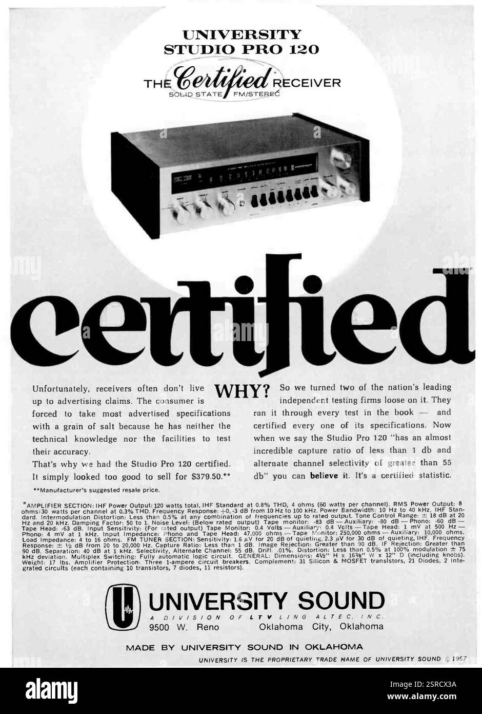 1967 US University Sound in Oklahoma University Studio Pro 120 Receiver ...