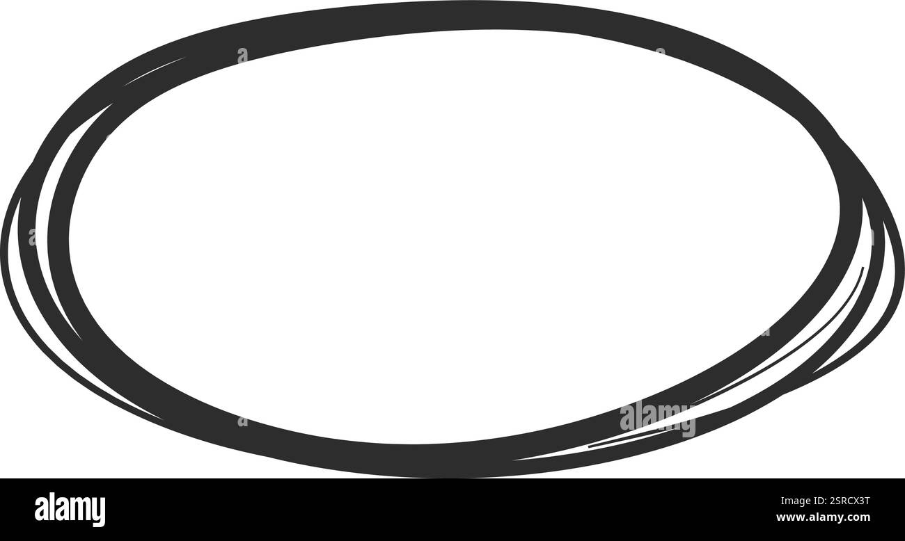 Irregular black oval shape with visible multiple strokes is drawn on a ...