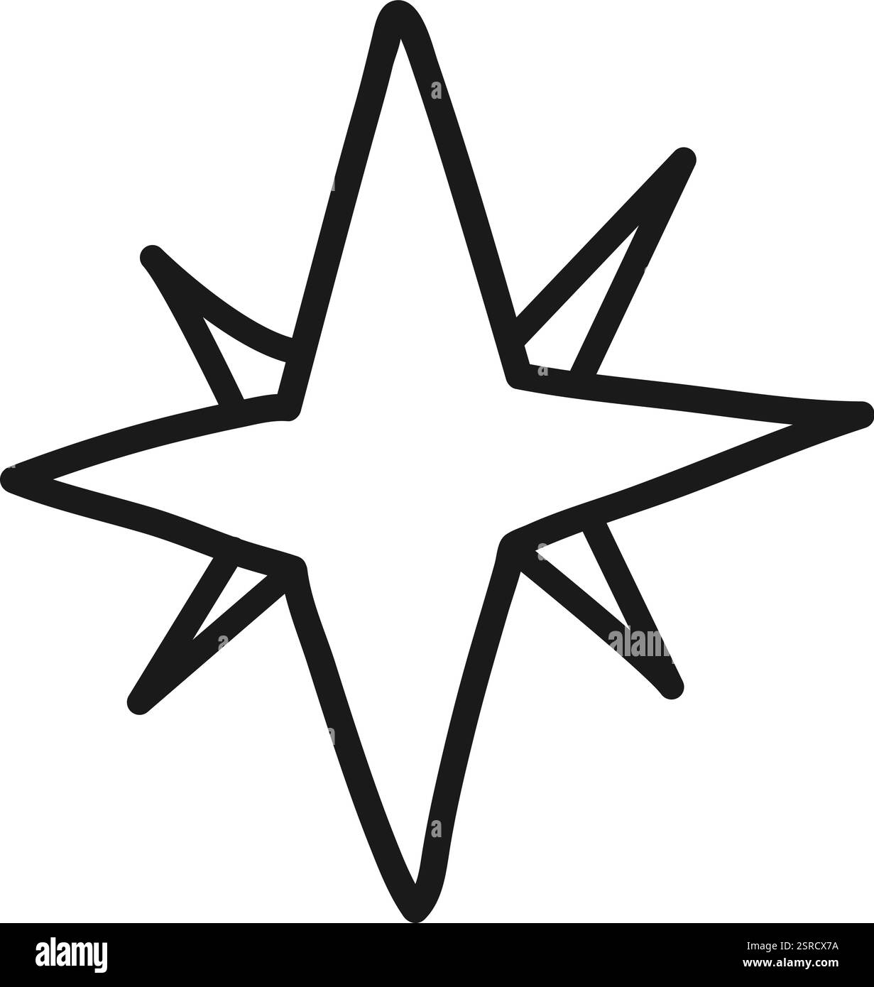 Simple, hand drawn eight pointed star shines brightly with a thick ...