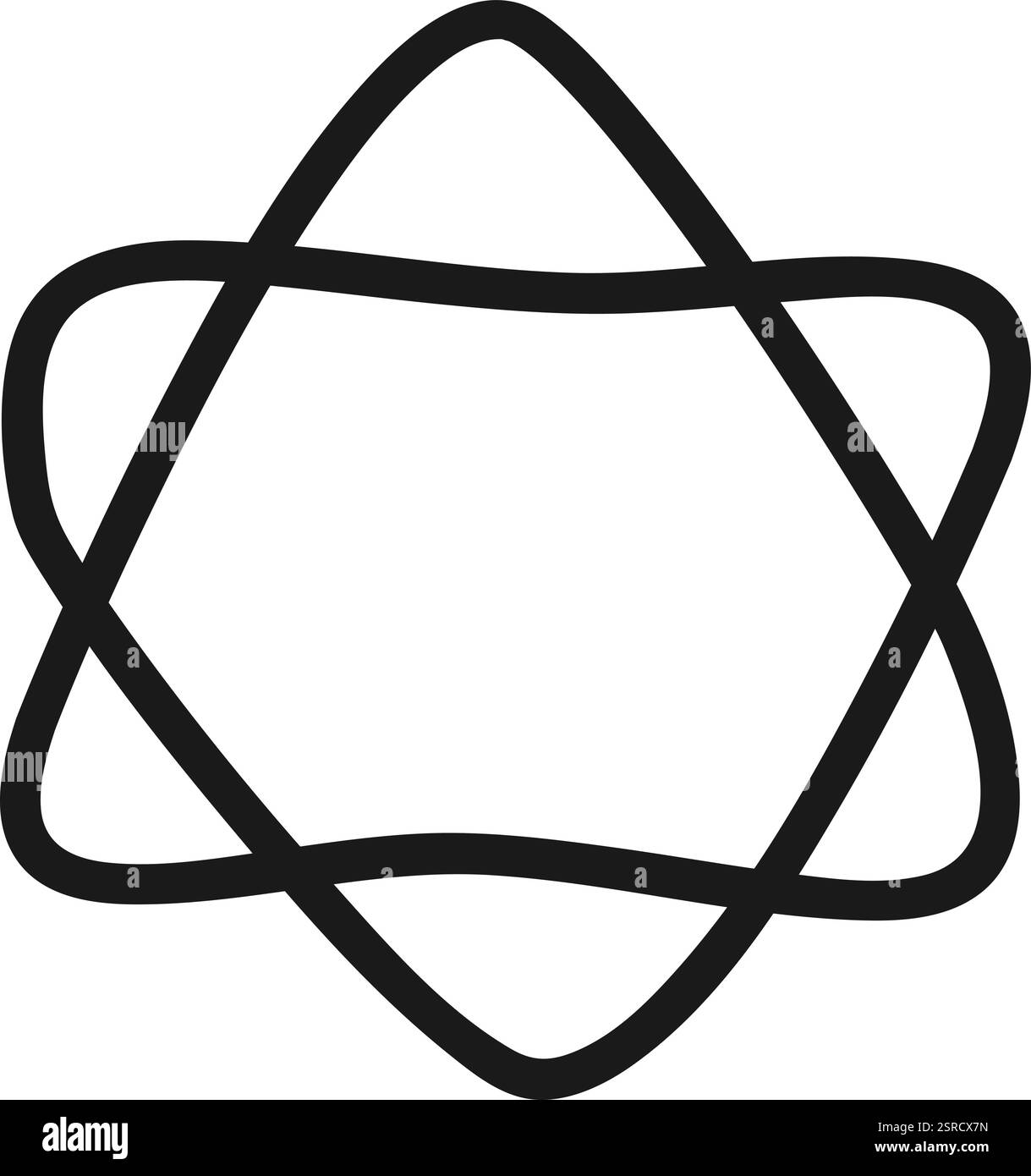 Simple geometric shape with thick black lines intersecting and overlapping, forming a six ...