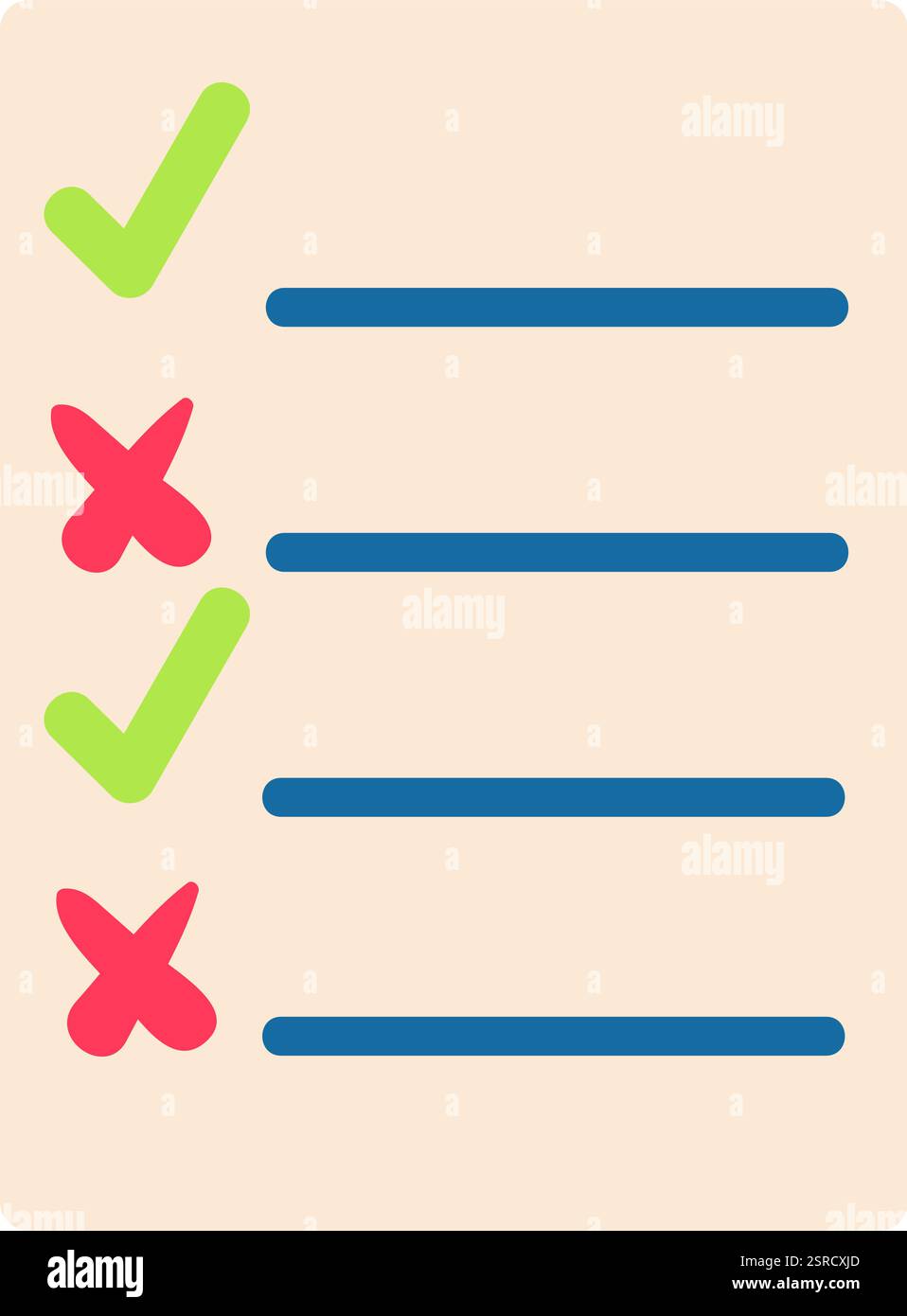 Checklist features alternating checkmarks and crosses, symbolizing completed and pending tasks ...
