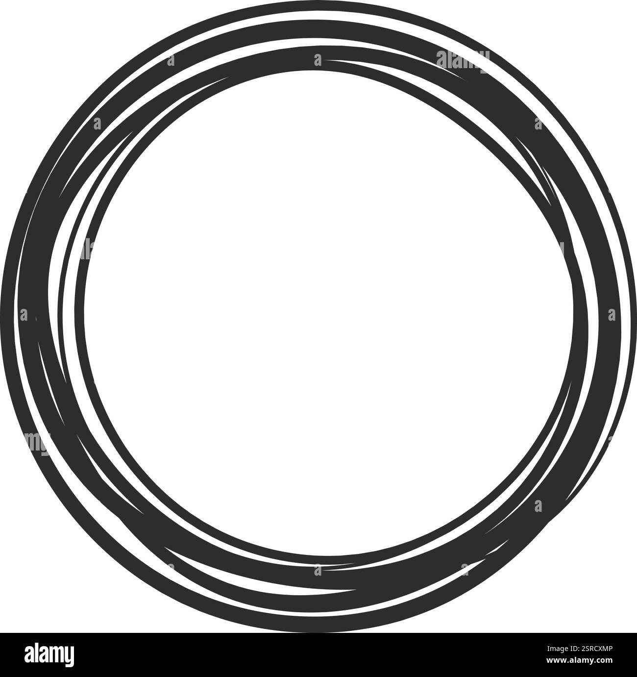 Abstract circular shape made of several concentric irregular black ...