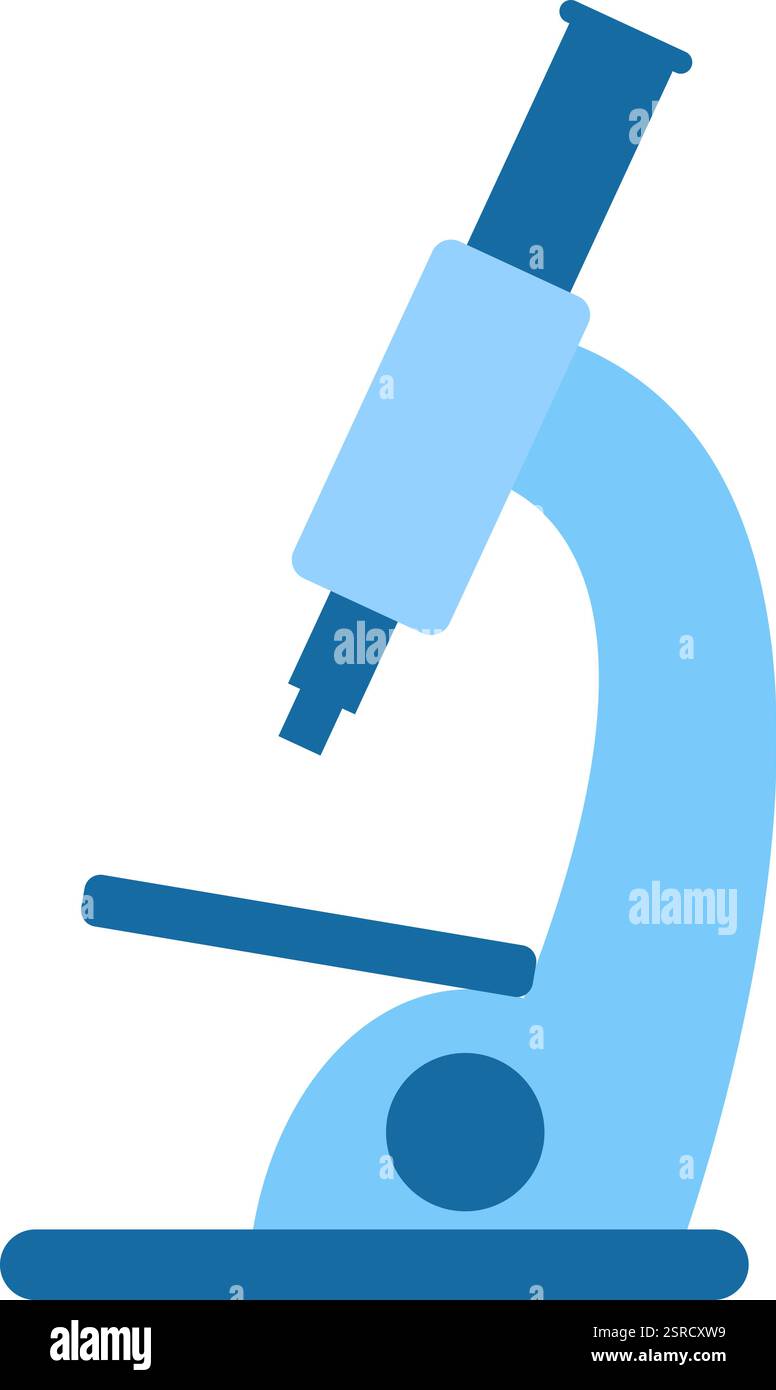 Light blue microscope standing on a table, ready for scientific ...