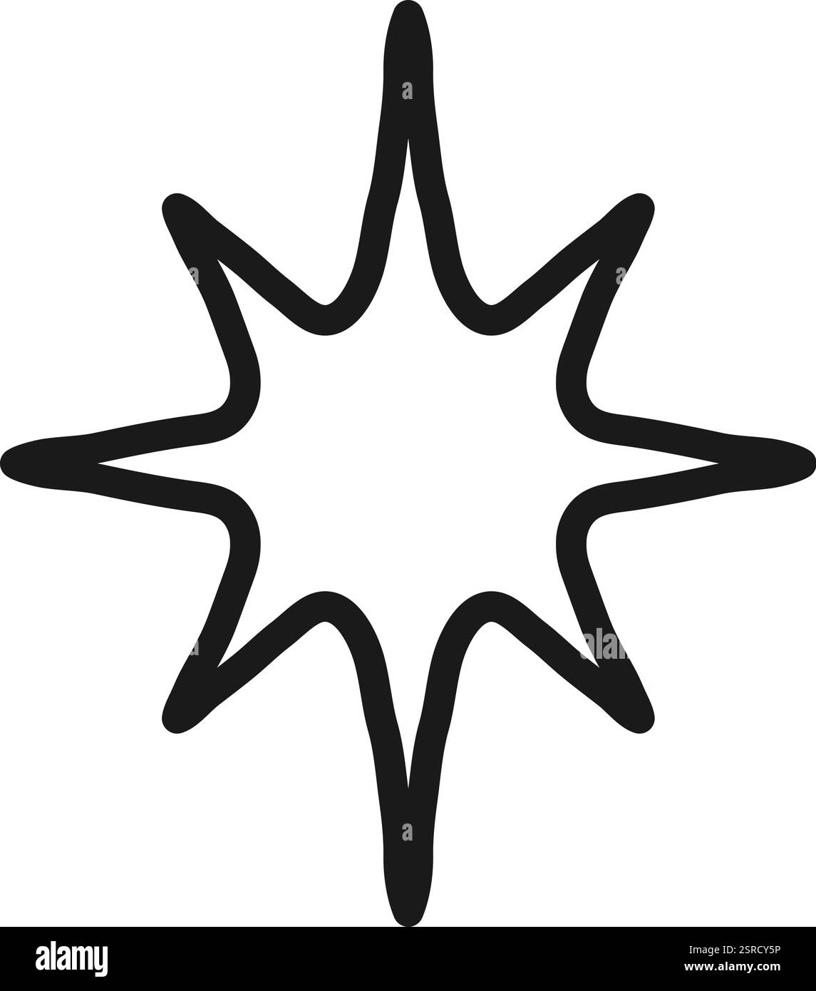 Simple, hand drawn eight pointed star radiating light and energy ...
