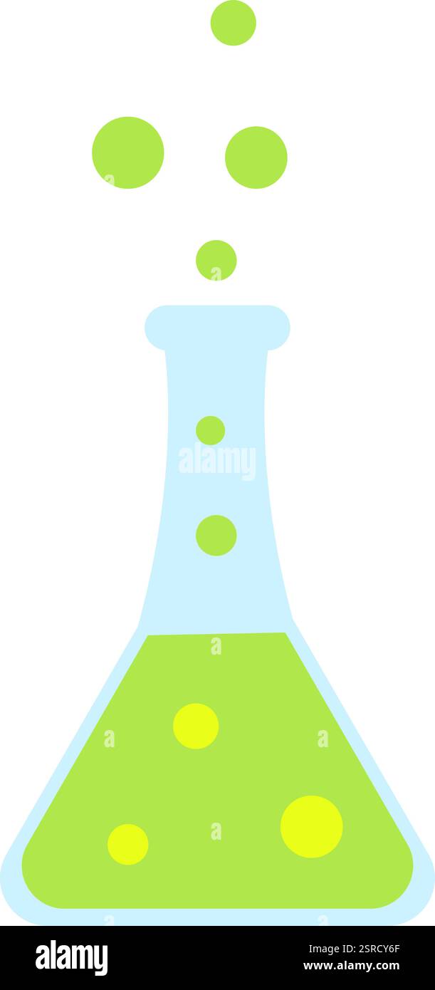 Green and yellow bubbling liquid contained in an Erlenmeyer flask ...