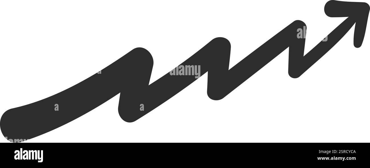 Simple, black, hand drawn arrow zigzaging upwards, symbolizing growth, progress, and achievement ...
