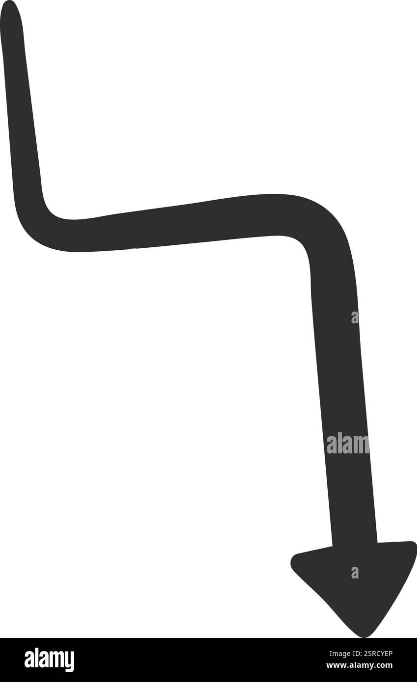 Hand drawn down arrow featuring a squiggly line, pointing downwards in ...