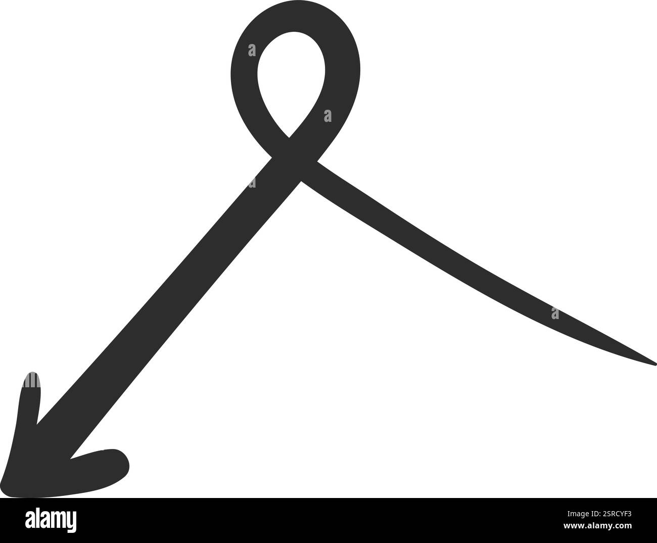 Hand drawn arrow featuring a loop at the top, pointing down and to the ...