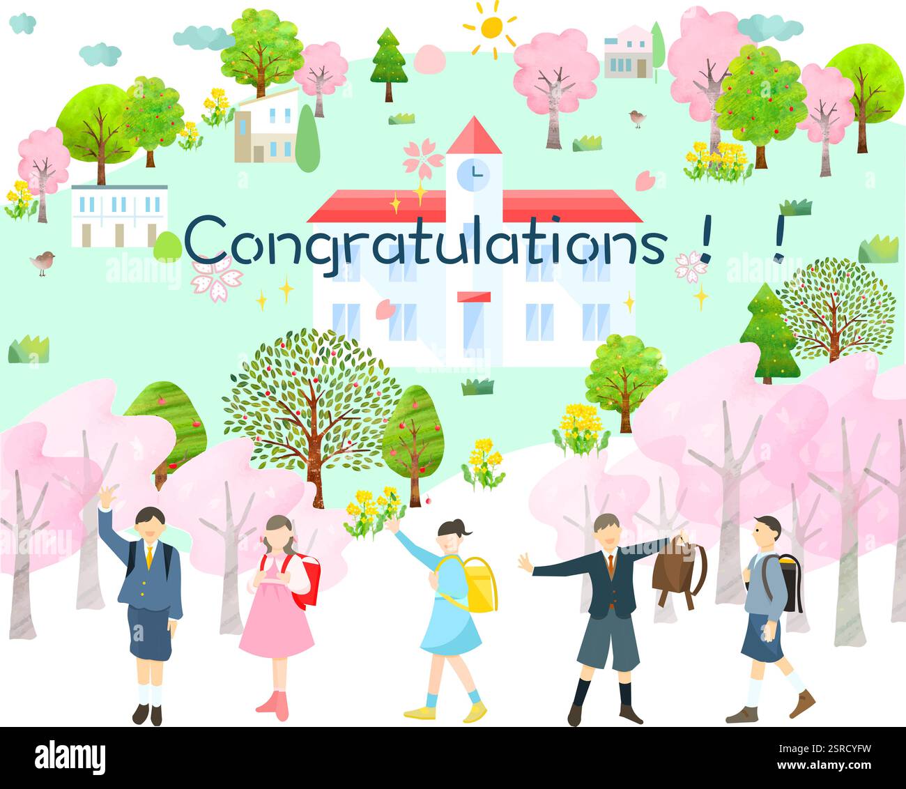 Vector illustration of a child walking with cherry blossoms - full body ...