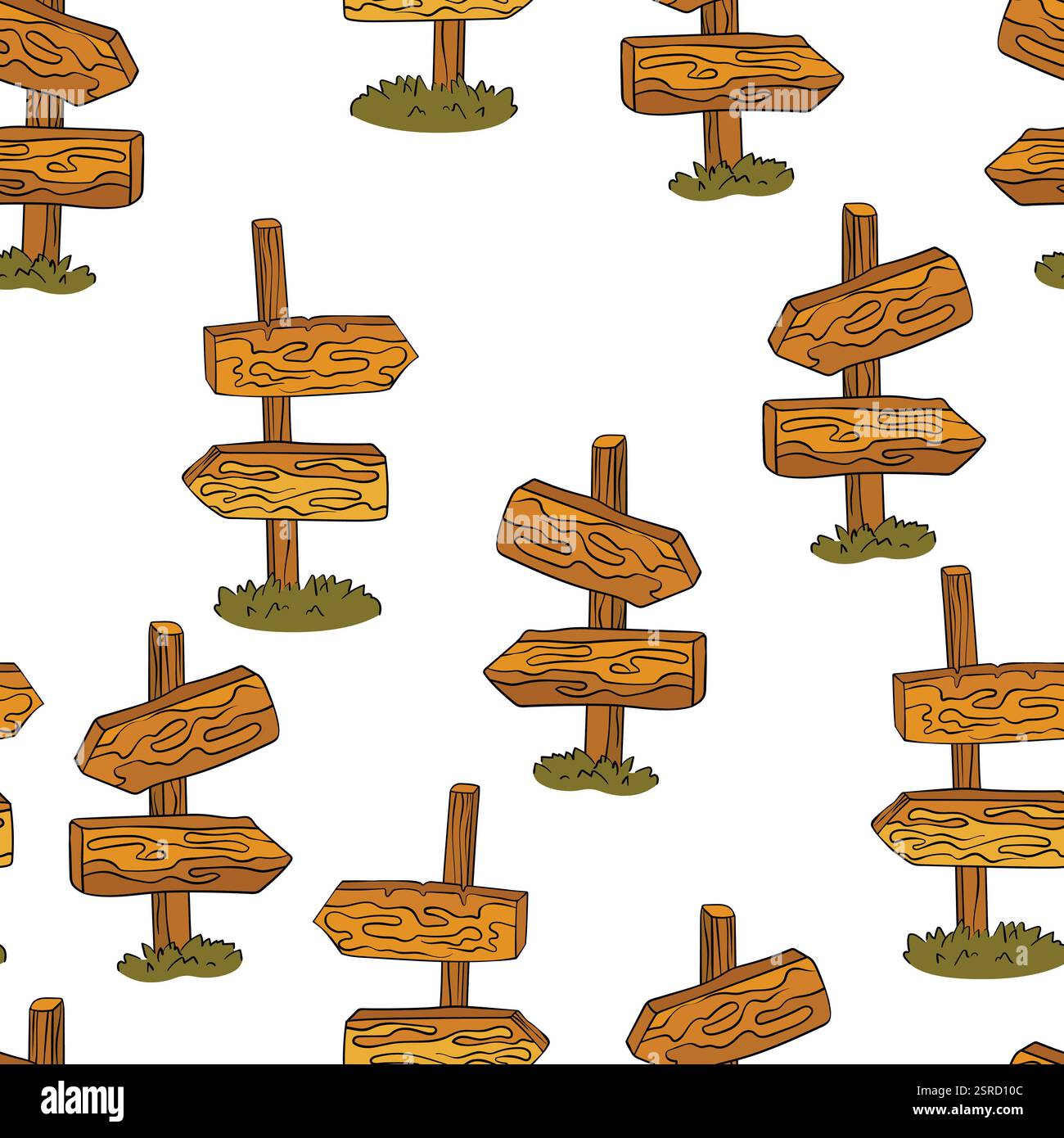Seamless pattern with hand drawn road signs. Wooden signs with arrows ...