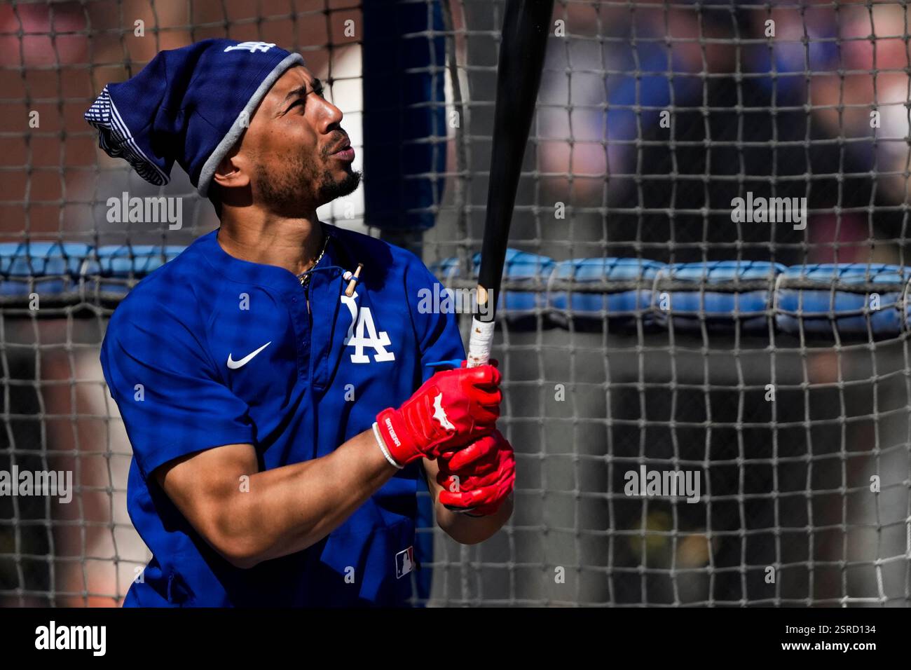 Los Angeles Dodgers shortstop Mookie Betts works out during spring ...