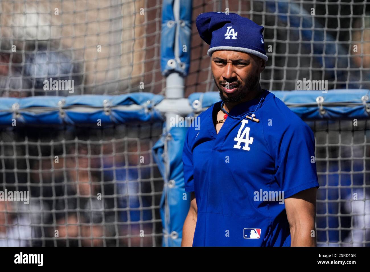 Los Angeles Dodgers shortstop Mookie Betts works out during spring ...