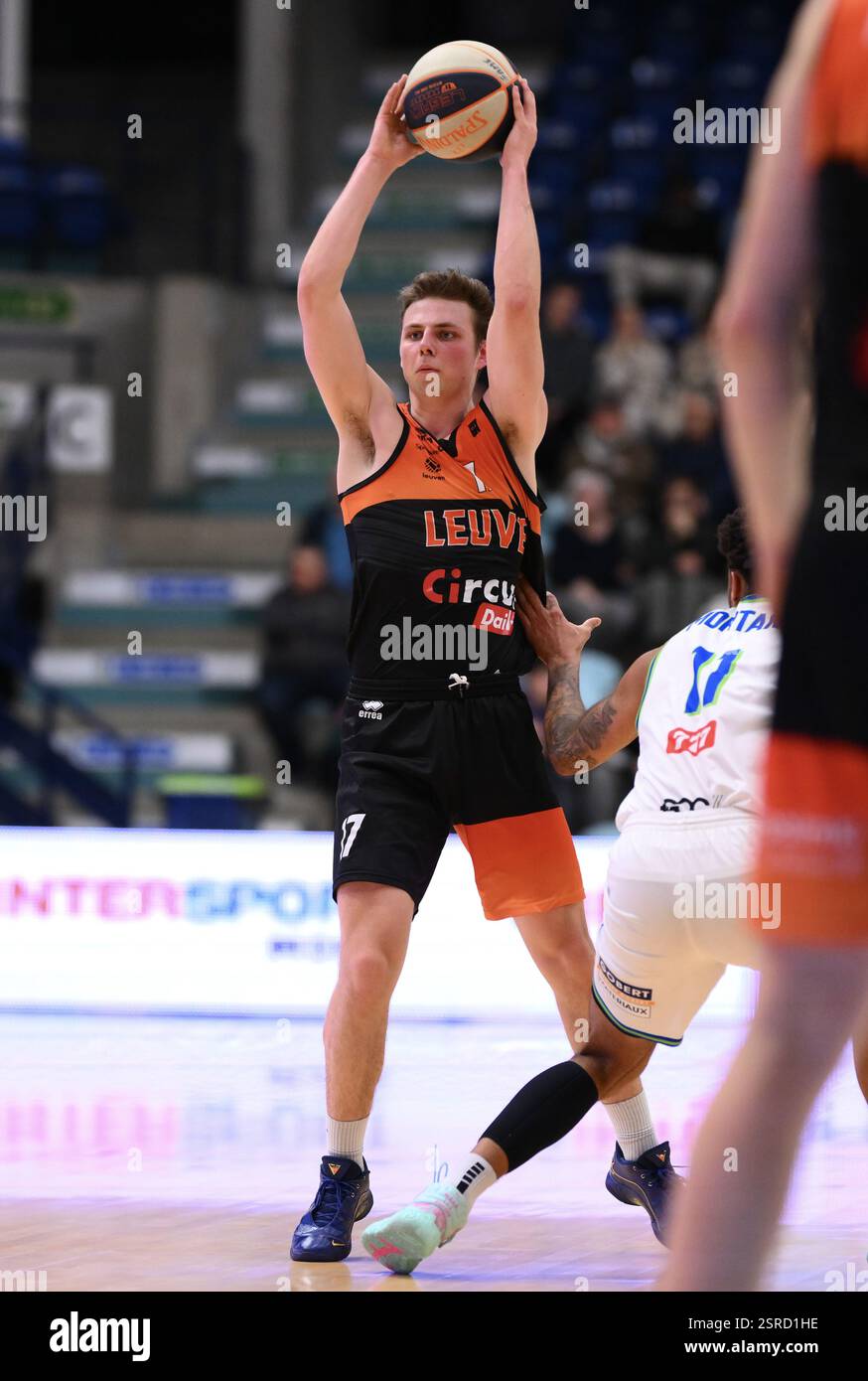 Mons, Belgium. 15th Feb, 2025. Leuven's Stef Schauvlieger pictured in ...