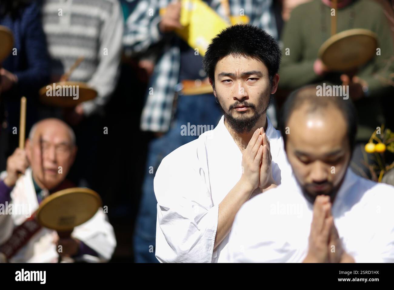 February 15, 2025, Tokyo, Japan: Devotees of the Nichiren sect, dressed ...