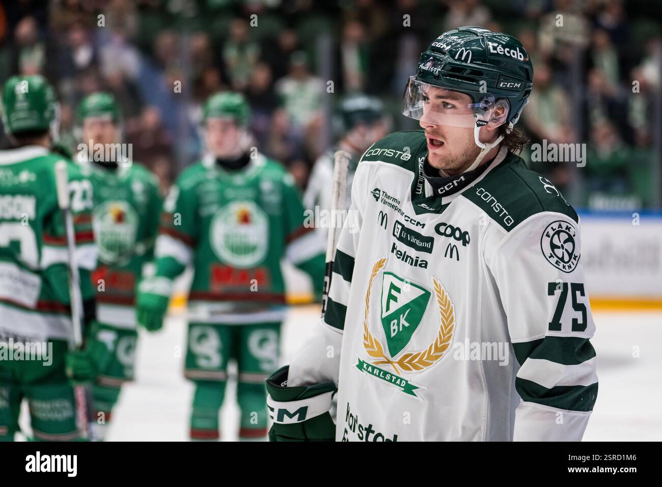 250215 Färjestads Jeremy Salvas Groleau under ishockeymatchen i SHL ...