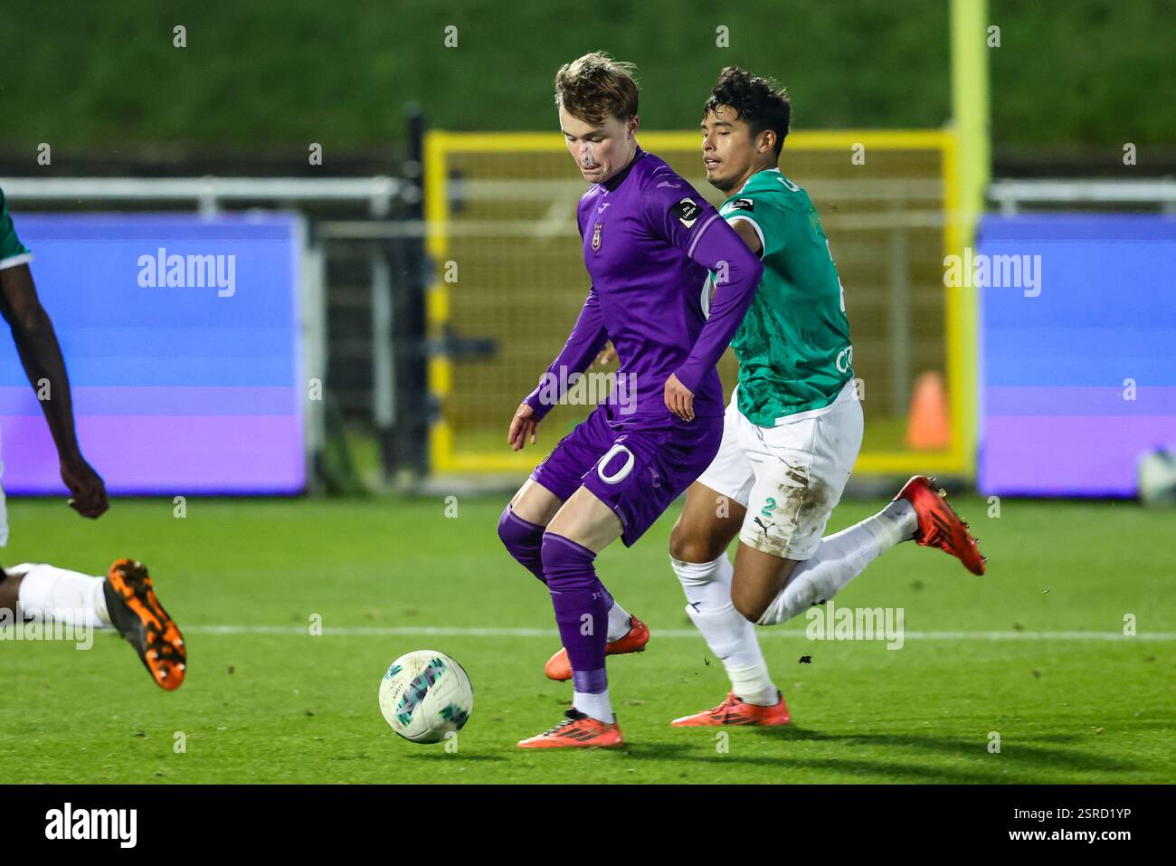 Deinze, Belgium. 14th Feb, 2025. RSCA Futures' Devon De Corte and ...