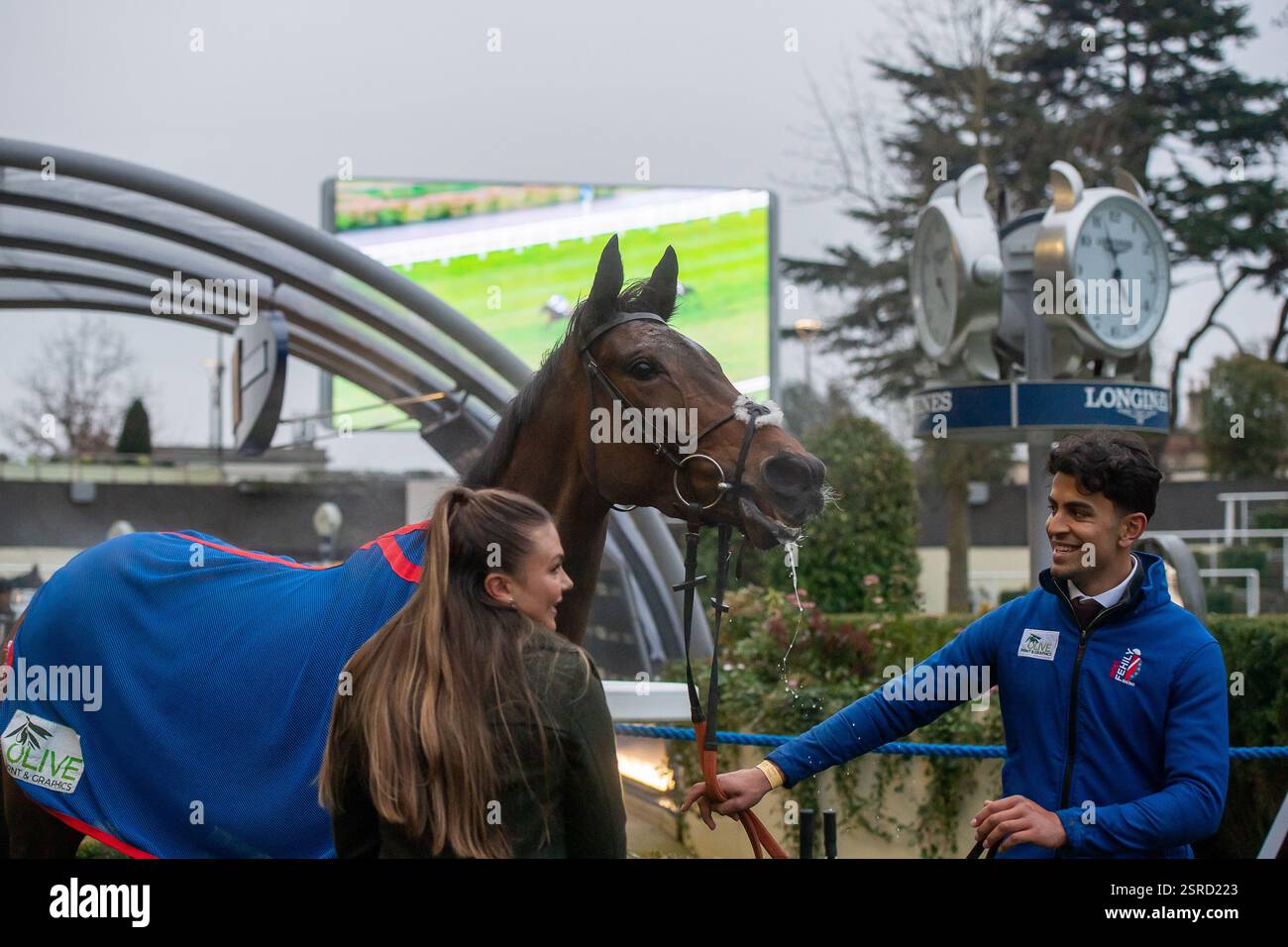 Ascot, Berkshire, UK. 15th February, 2025. ITV Racing television presenter Megan Nicholls with ...