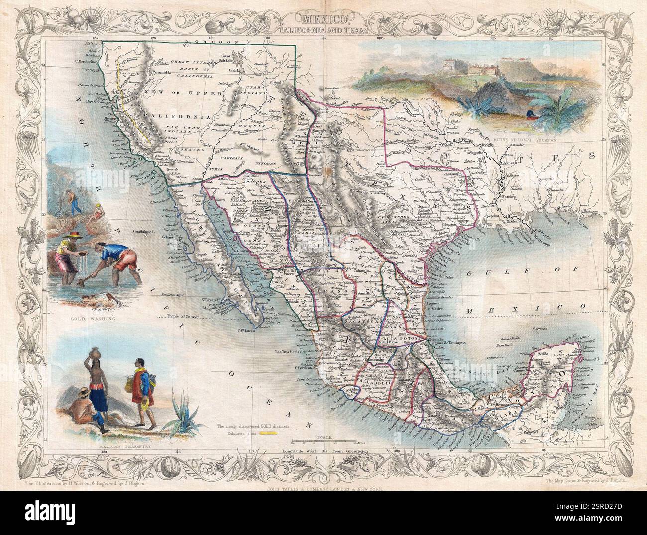 1851 Illustrated Map of Mexico, Texas, Upper California. and the Golf ...