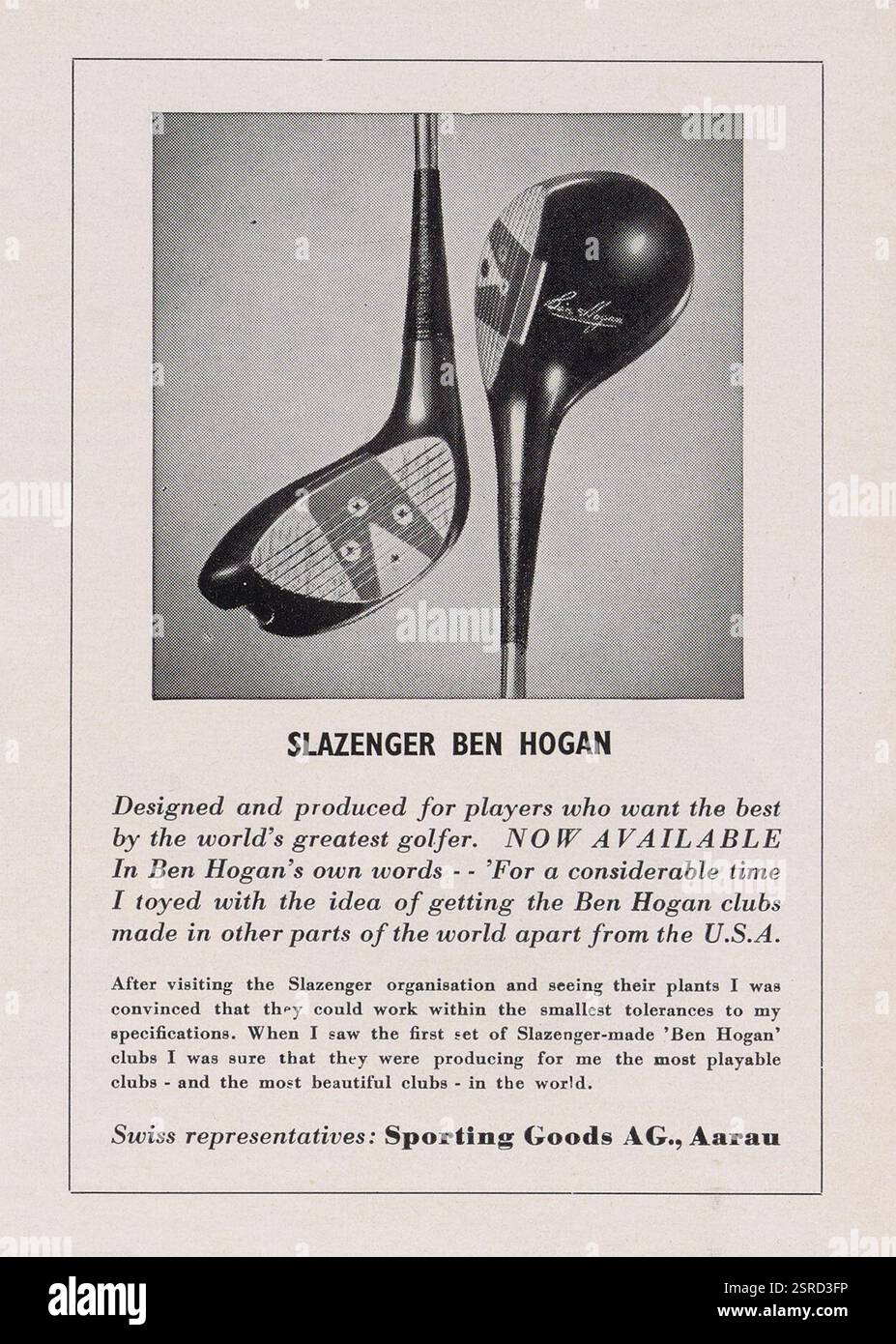 1957 Swiss Slzenger-made Ben Hogan golf clubs ad Stock Photo - Alamy