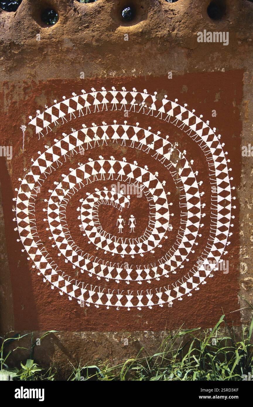 Wall painting warli art of adivasi of Gujarat, India, Asia Stock Photo ...