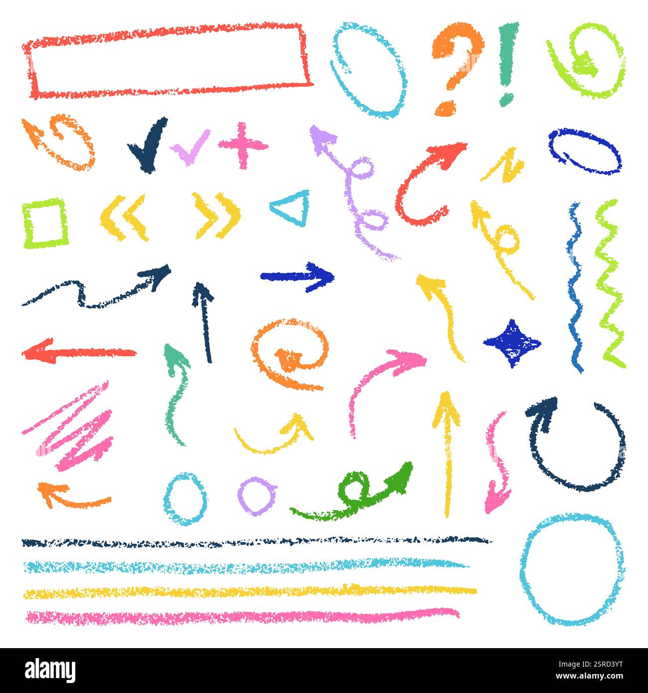 Set of doodle abstract crayon pencil, chalk arrows, lines, strokes ...