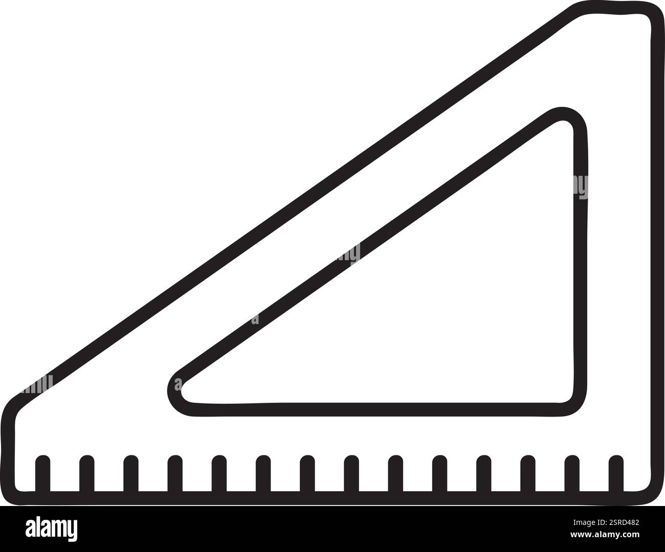 Simple black and white line drawing of a triangular ruler with a scale ...