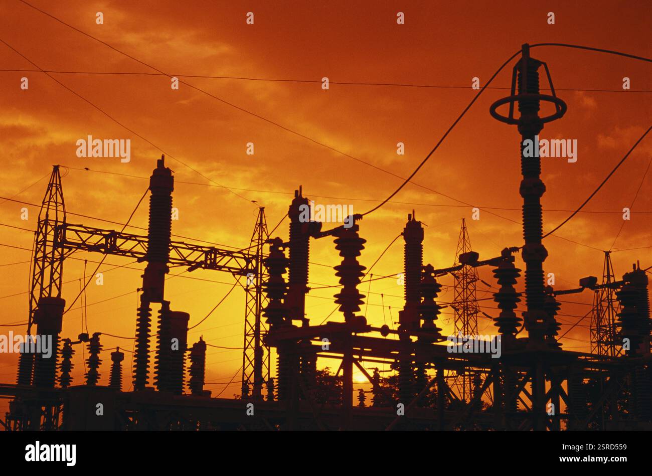 Electricity power lines in silhouette, India, Asia Stock Photo - Alamy