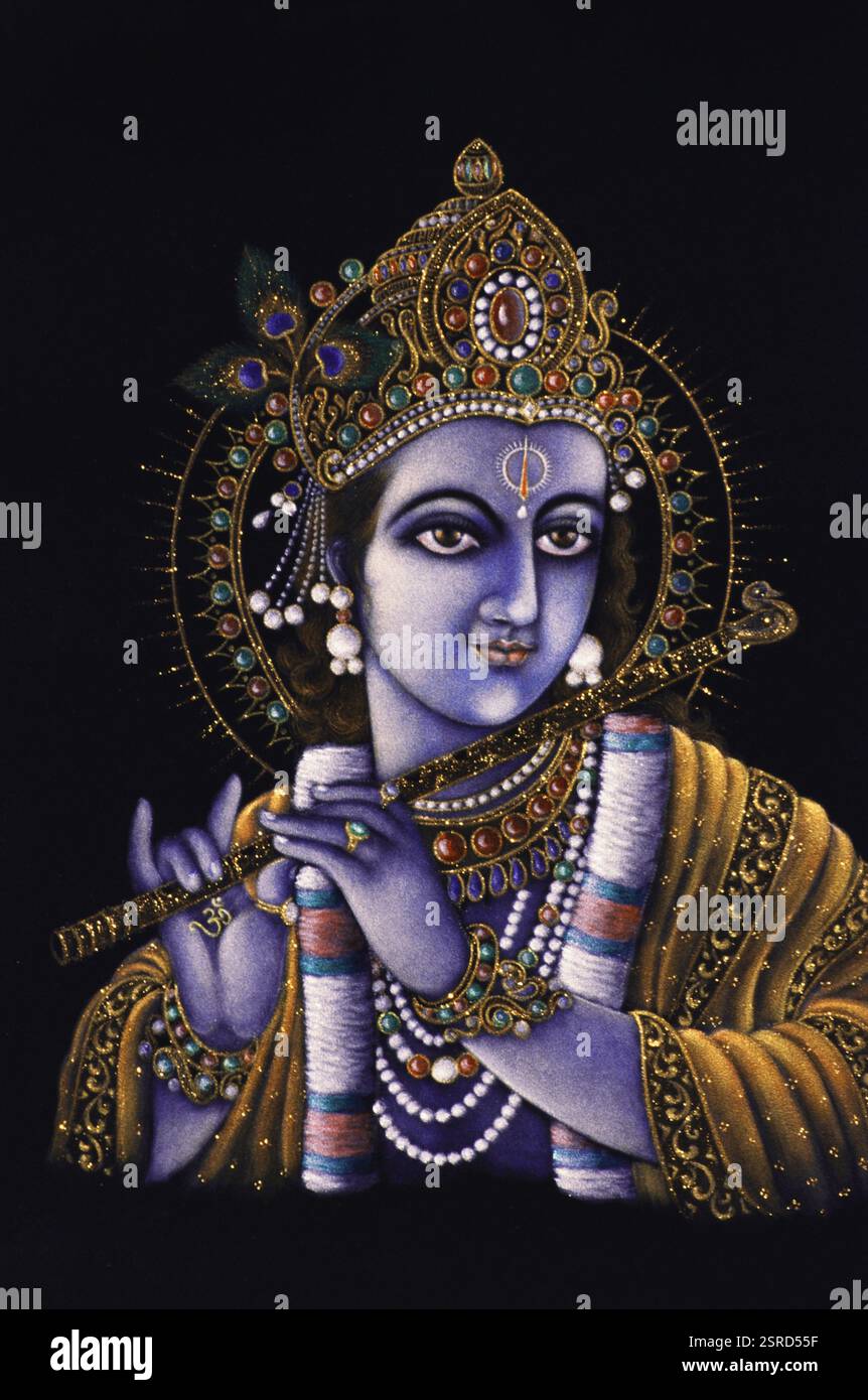 God Krishna miniature painting on paper on velvet Stock Photo - Alamy