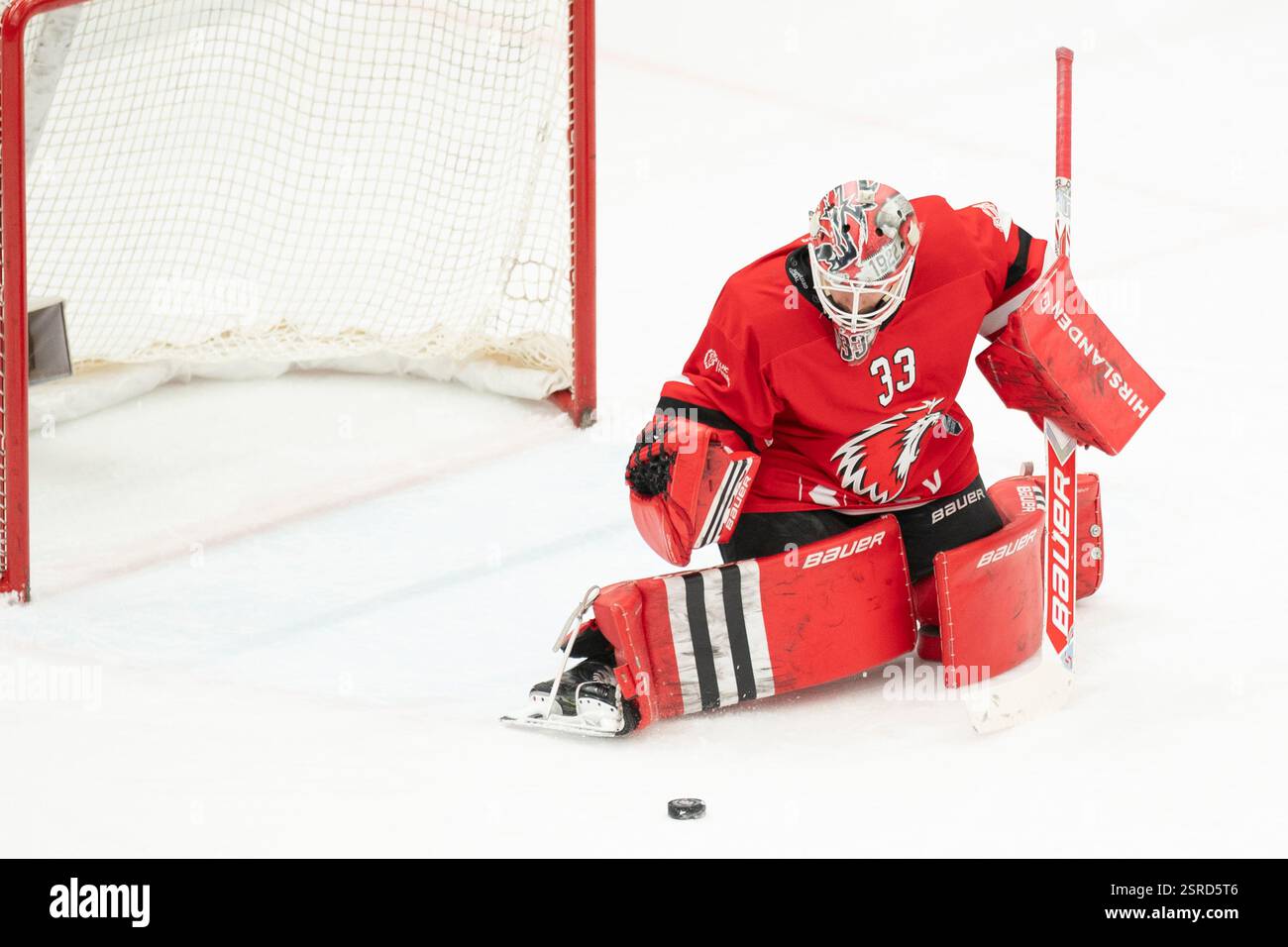 Lausanne, Switzerland. , . Kevin Pasche (goalkeeper) of Lausanne HC #33 ...