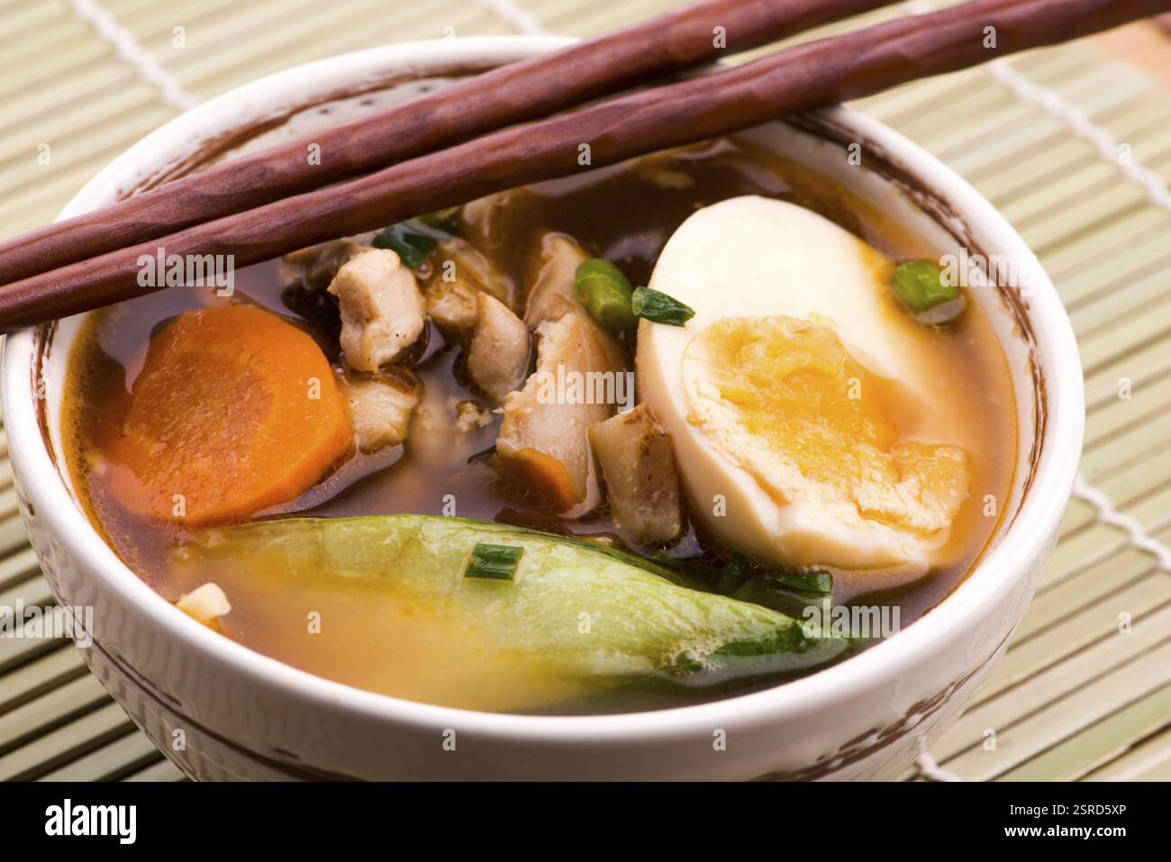 Ramen egg noodle soup dish with salmon fish Stock Photo - Alamy