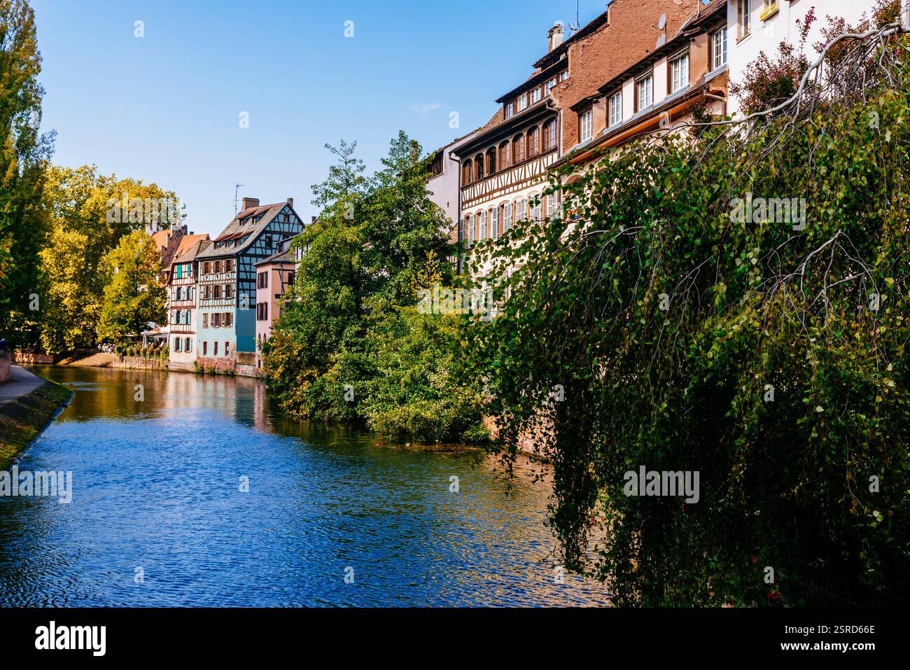 Picturesque half-timbered buildings in the Petite France canal area ...