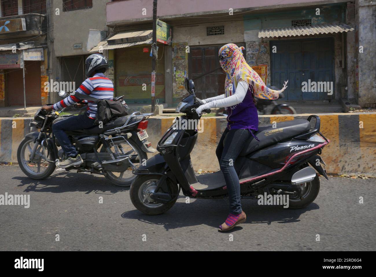 Girl riding scooty, varanasi, uttar pradesh, india, asia Stock Photo ...