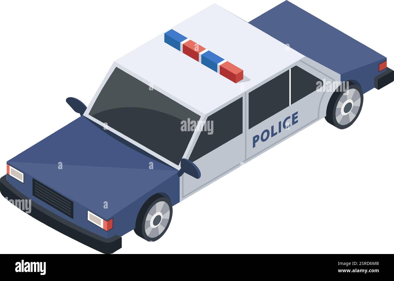 Isometric police car driving with flashing lights, ensuring safety and ...