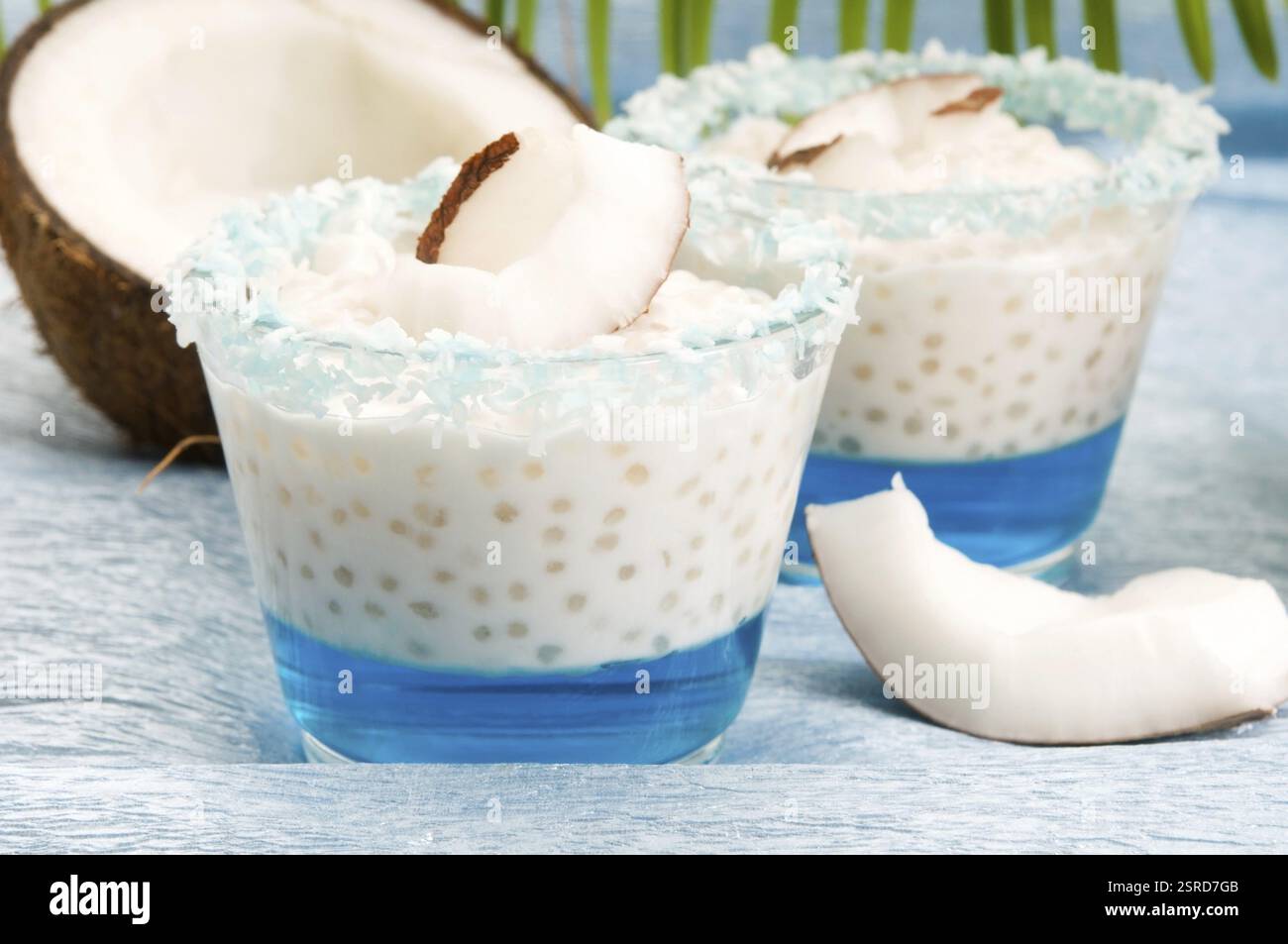 Coconut pudding with tapioca pearls and litchi jelly, poland Stock ...